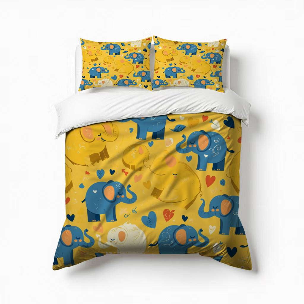Cute Elephant Bedding Set 3 Pcs Soft Microfiber Quilt Cover For Bedroom ...