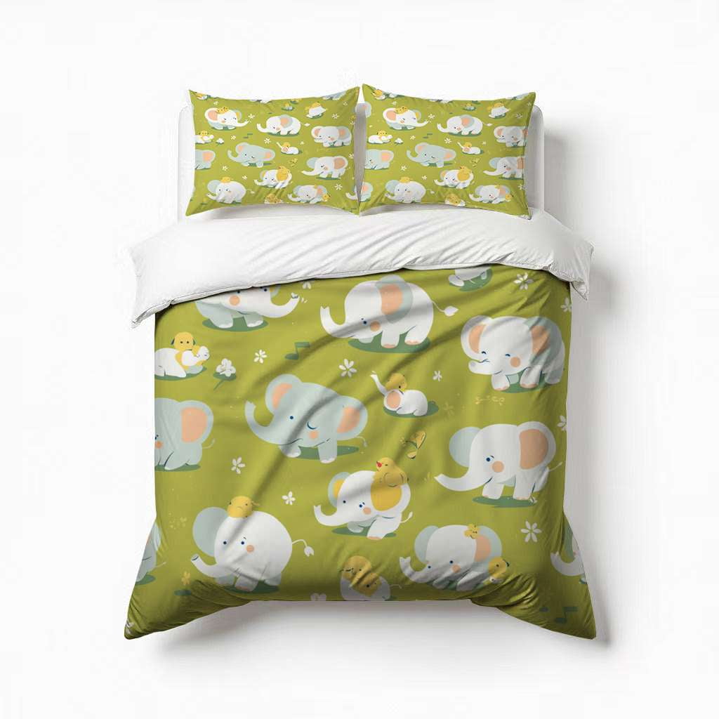 Cute Elephant Bedding Set 3 Pcs Soft Microfiber Quilt Cover For Bedroom ...