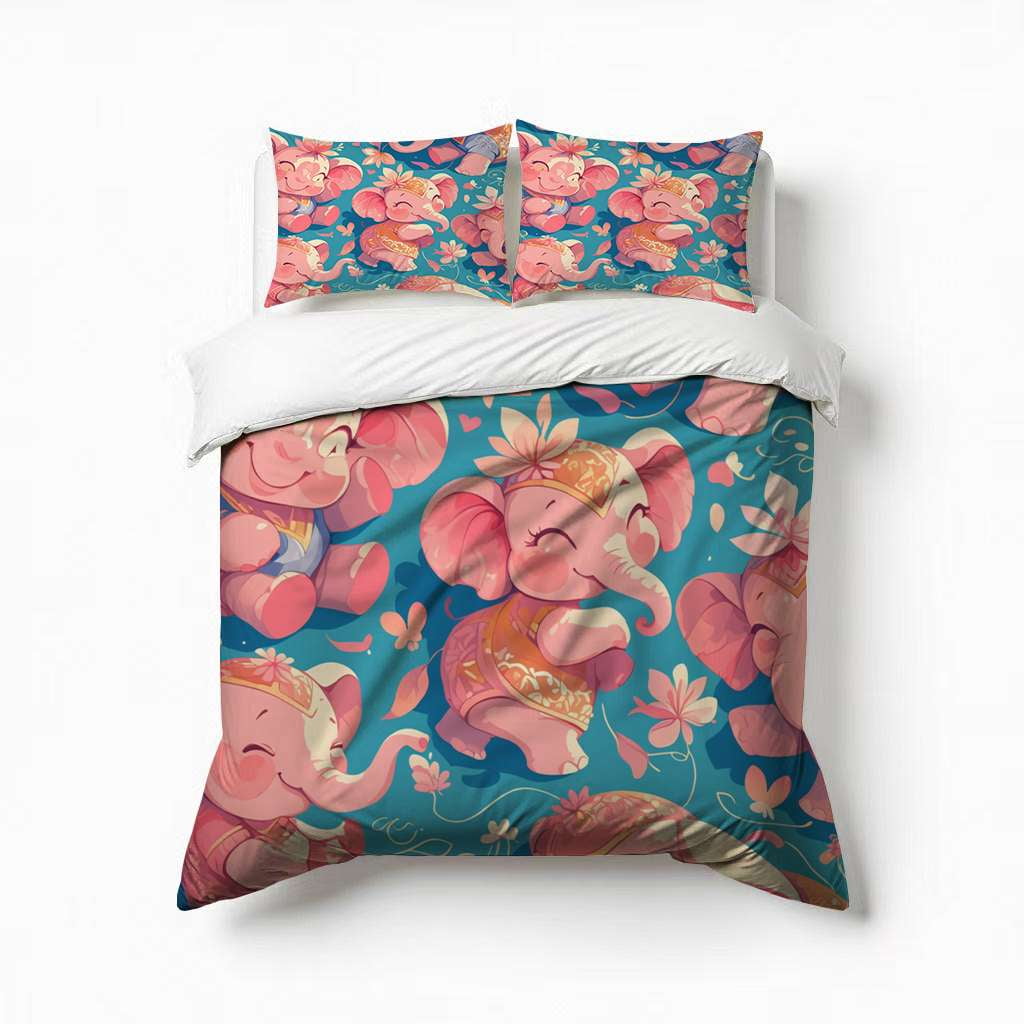 Cute Elephant Bedding Set 3 Pcs Soft Microfiber Quilt Cover For Bedroom ...