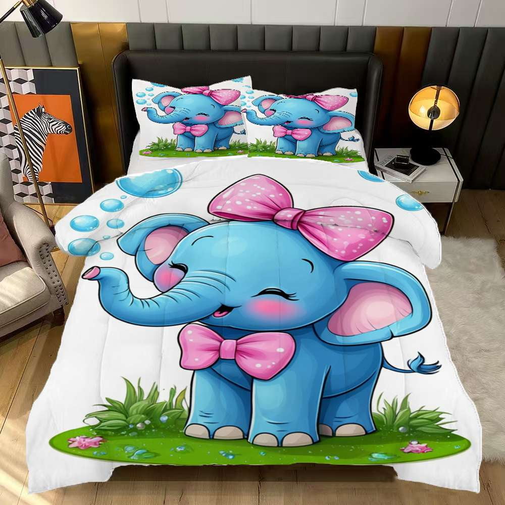 Cute Elephant Bubble Print Comforter Set Full Size Bedding Set For ...
