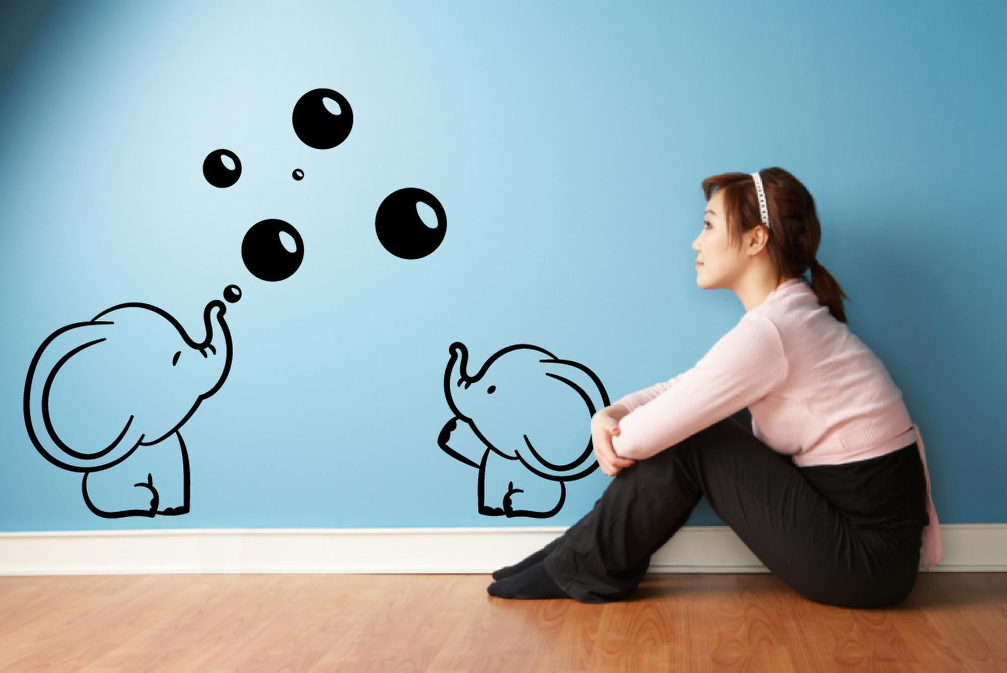 Cute Elephant Bubbles Elephants Cartoon Animal Wall Sticker Art Decal for Girls Boys Kids Room ...