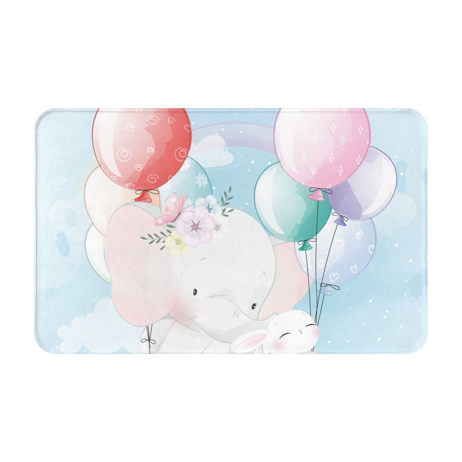 Cute Elephant Bunny Flying With Balloon Front Door Mat Indoor Entrance ...