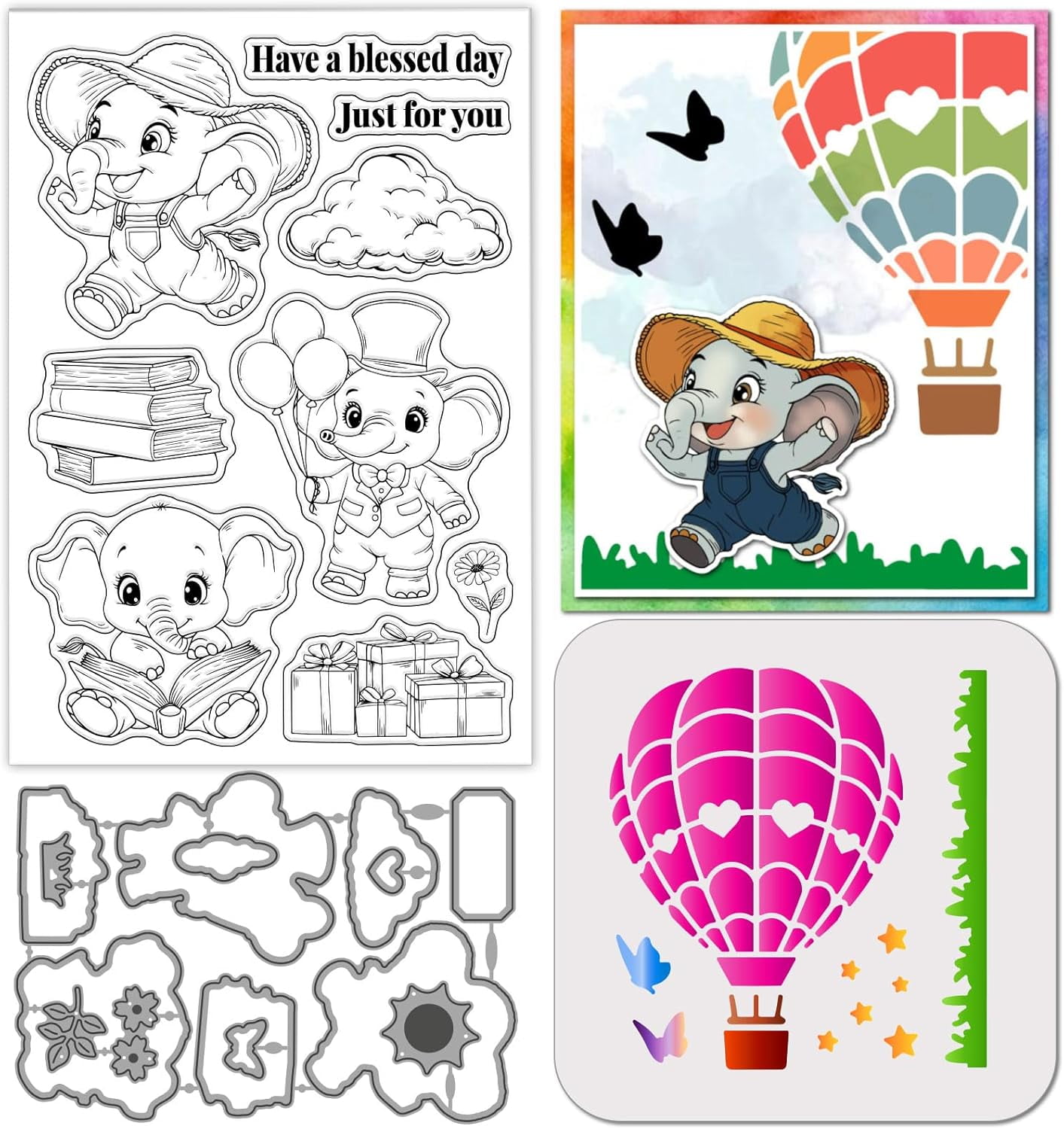 Cute Elephant Clear Silicone Stamp Metal Cartoon Animals Cutting Die ...