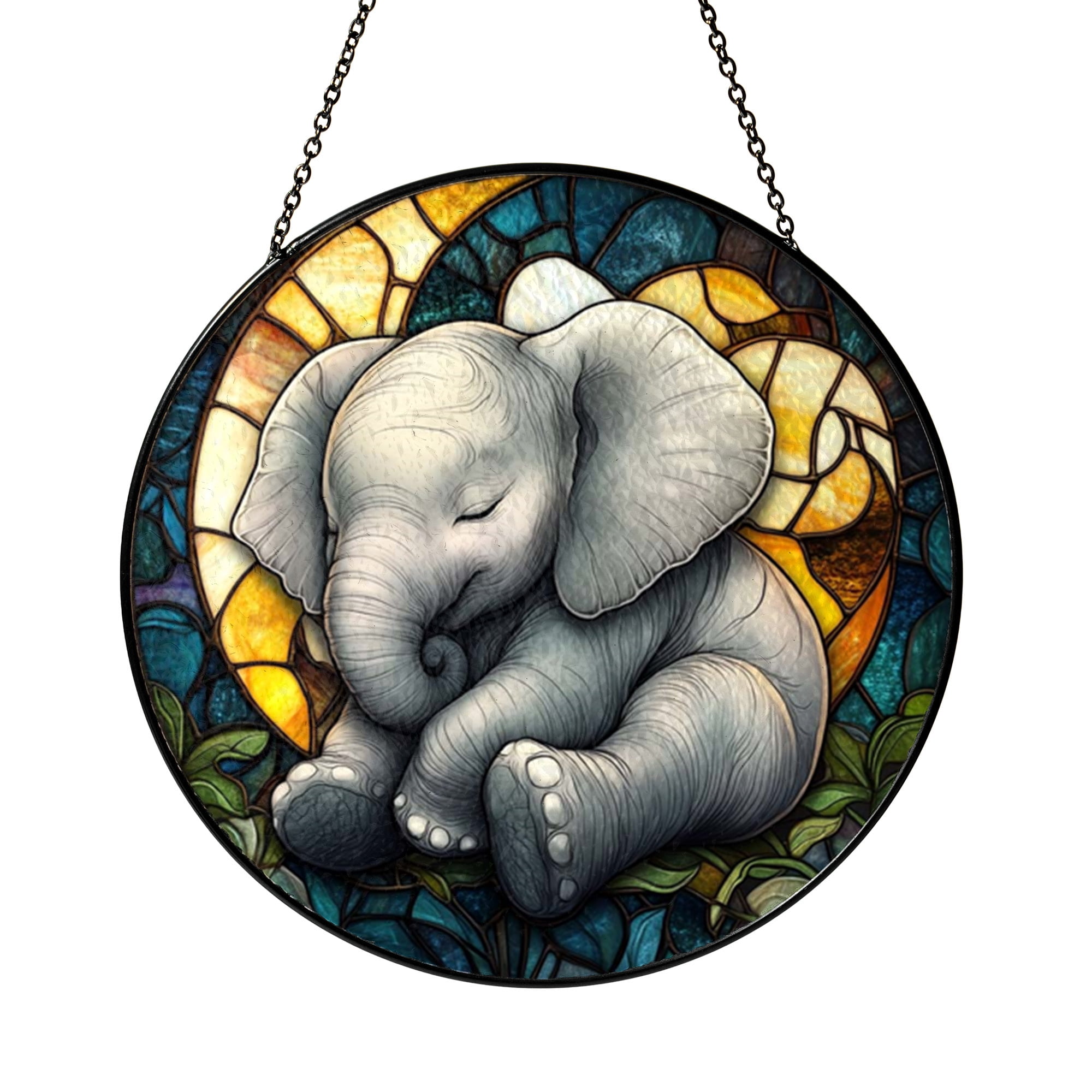 Cute Elephant Faux Stained Glass Suncatcher – Jungle Theme Window ...