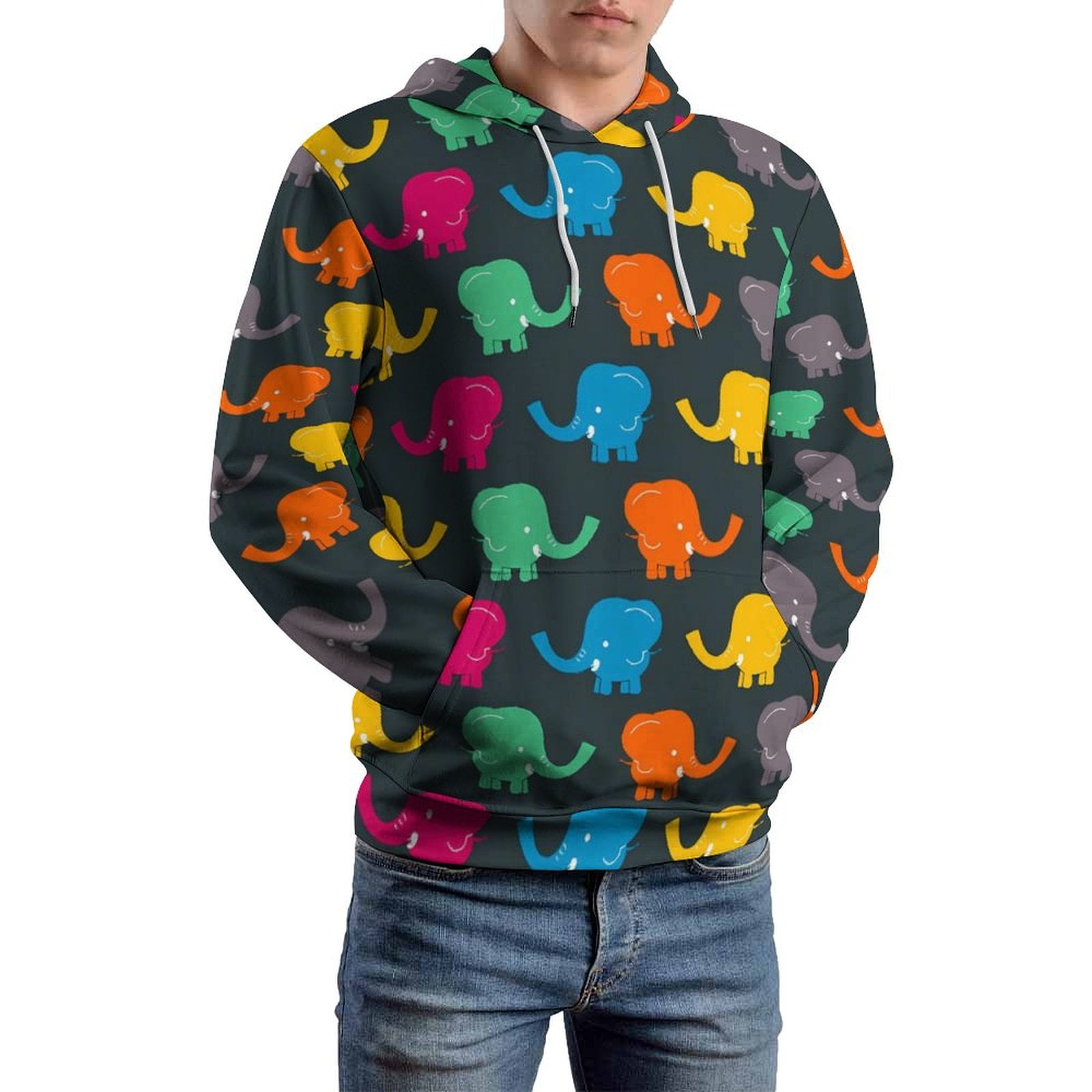 Cute Elephant Loose Hoodies Filigree Print Cool Hoodie Couple Long ...