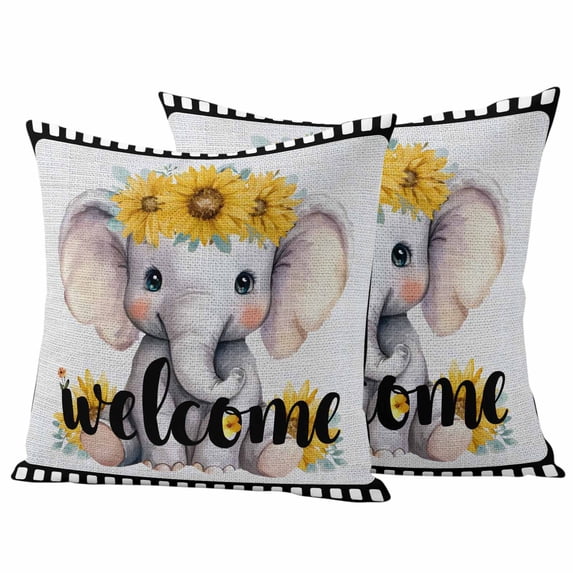 Cute Elephant Outdoor Pillow Covers Set of 2 Welcome Words Animal ...
