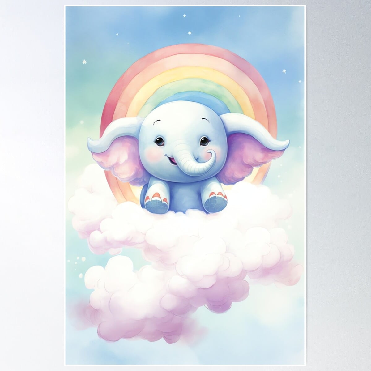 Cute Elephant Rainbow Poster Wall Art, Modern Wall Decor For Living ...