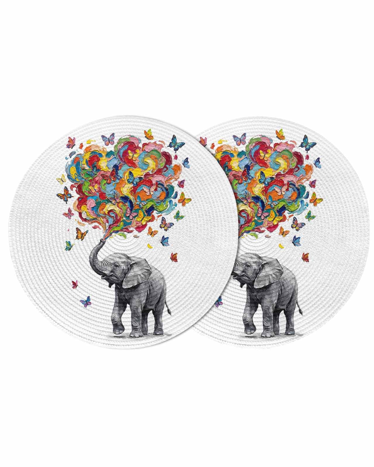 Cute Elephant Round 13 Inch Placemats Set of 2, Modern Abstract Oil ...