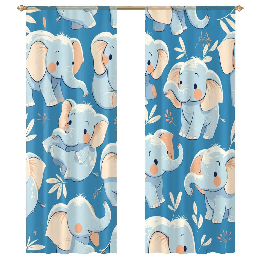 Cute Elephant Sheer Window Curtains for Living Room Kitchen Bedroom ...