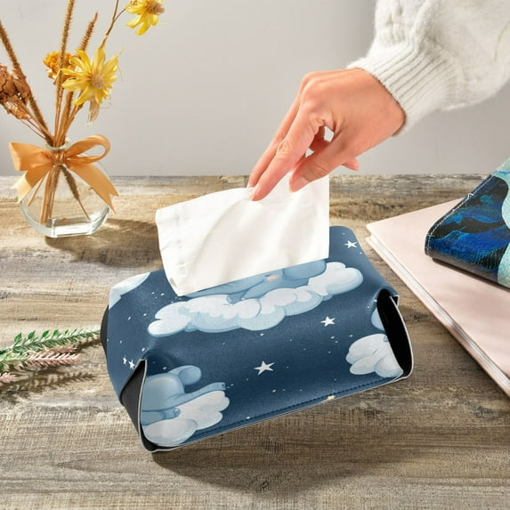 Cute Elephant Sleeping on Clouds Leather Tissue Box Cover Rectangle ...