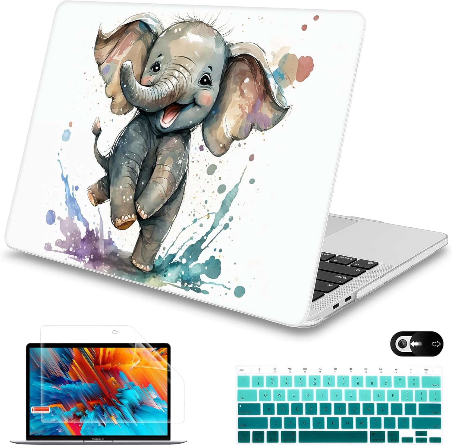 Cute Elephant Snap-on Plastic Hard Shell Cover with Keyboard Cover for ...