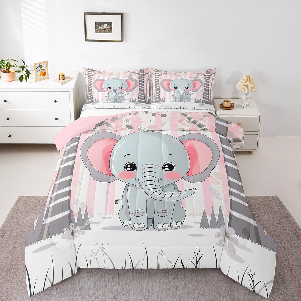Cute Elephant Twin Comforter Set Kawaii Cartoon Elephant Bedding Sets ...