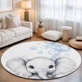 Cute Elephant Washable Round Area Rug 8 ft, Blue Watercolor Bubbles ...
