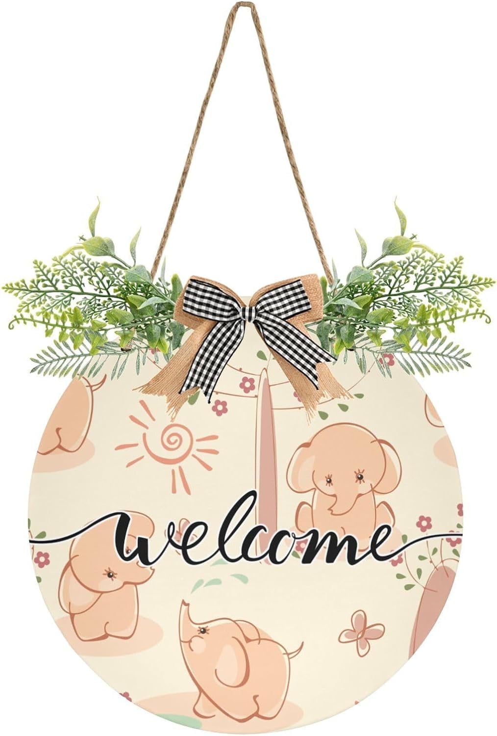 Cute Elephant Welcome Sign Farmhouse Front Porch Door Hanging Welcome ...