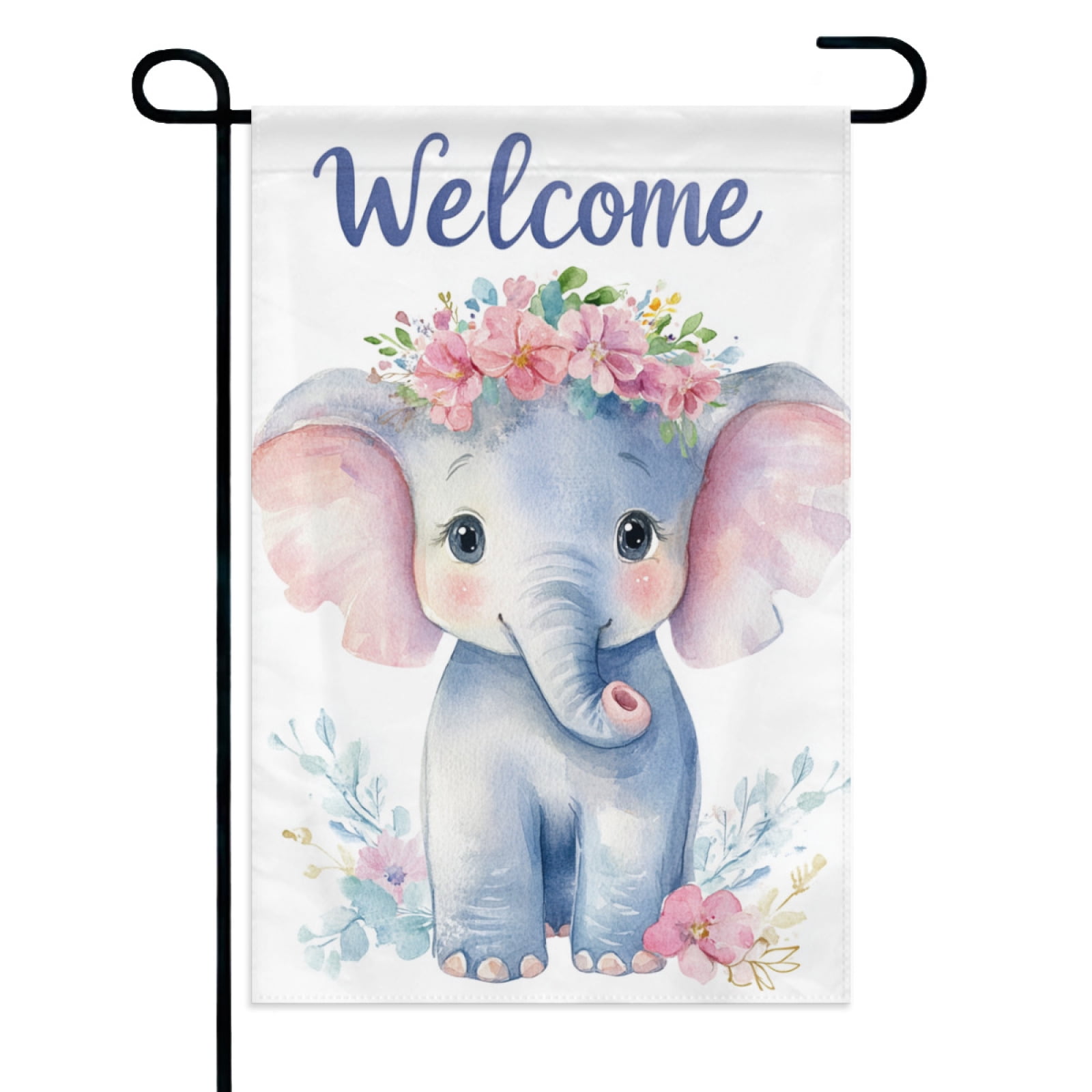 Cute Elephant with Flowers Welcome Garden Flags 12×18 Inch Double Sided ...