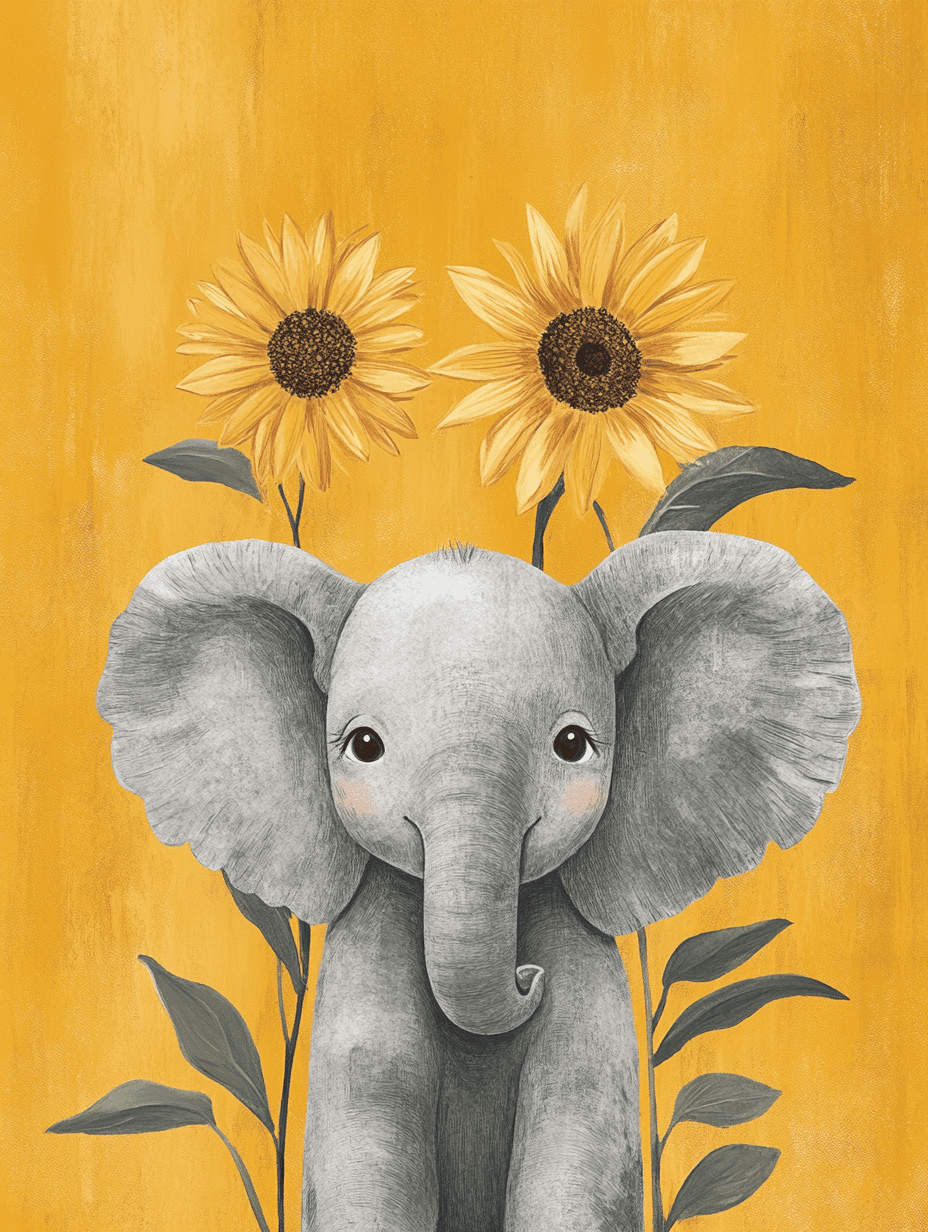 Cute Elephant with Sunflowers Canvas Wall Art， Perfect for Living Room ...