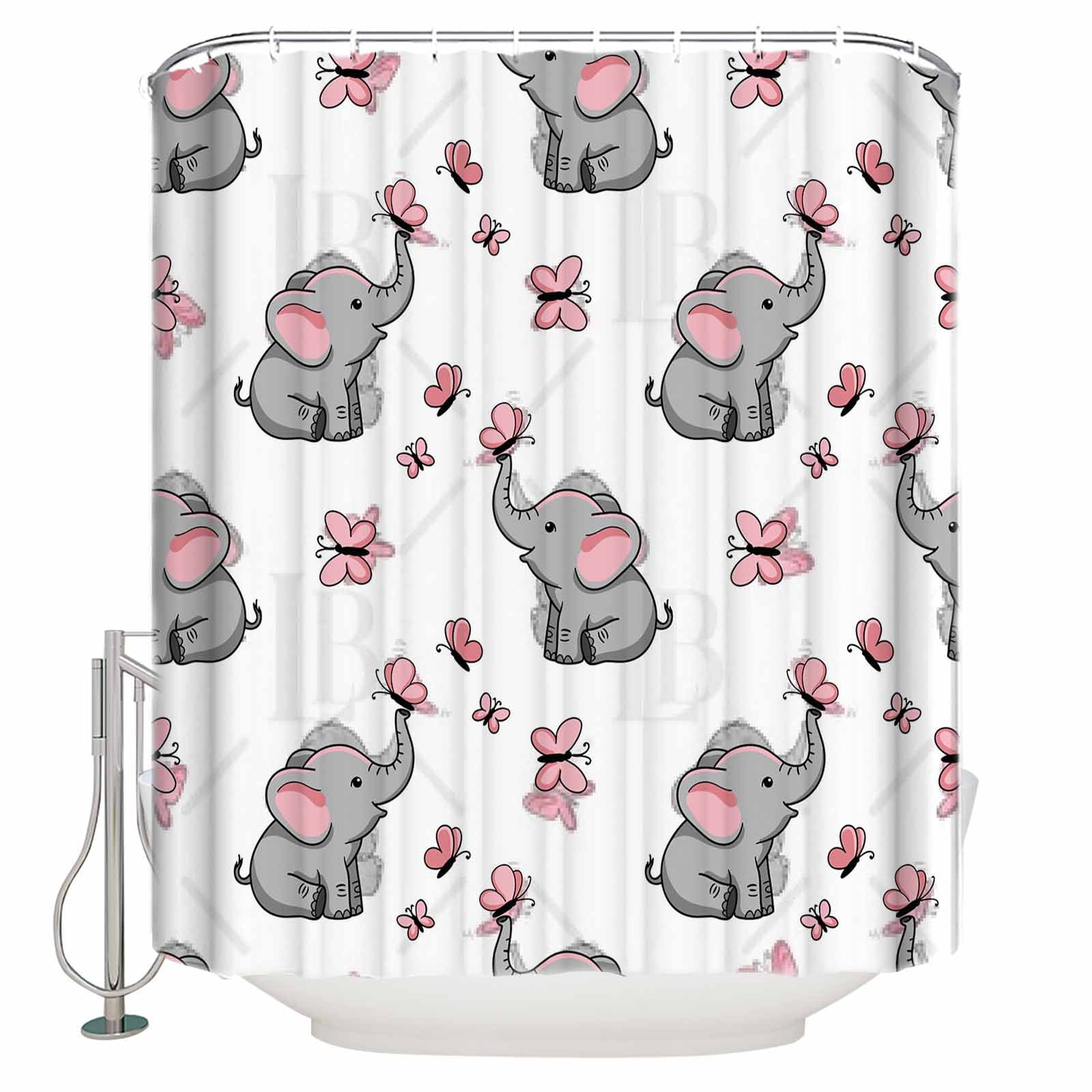 Cute Elephants Bathroom Shower Curtains with 12 Hooks Polyester ...
