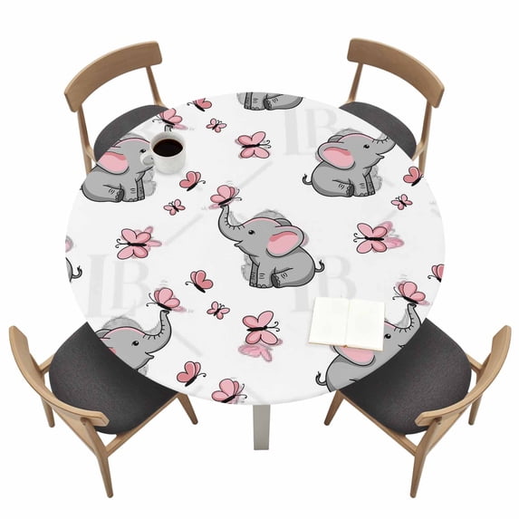 Cute Elephants Fitted Tablecloth with Elastic Edged, Round Table Cloth ...