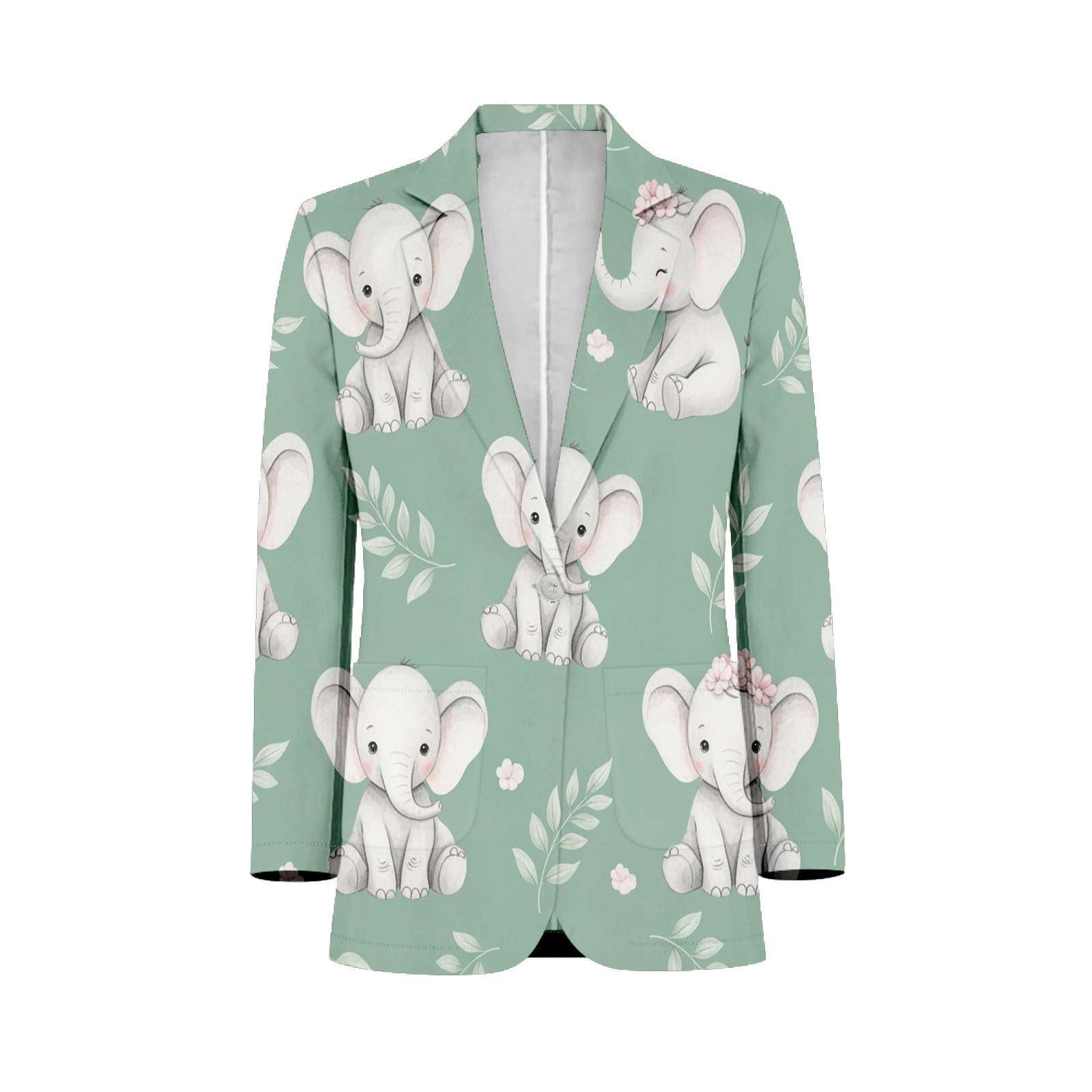 Cute Elephants Green Background Pattern Men Blazers Slim Clothing ...