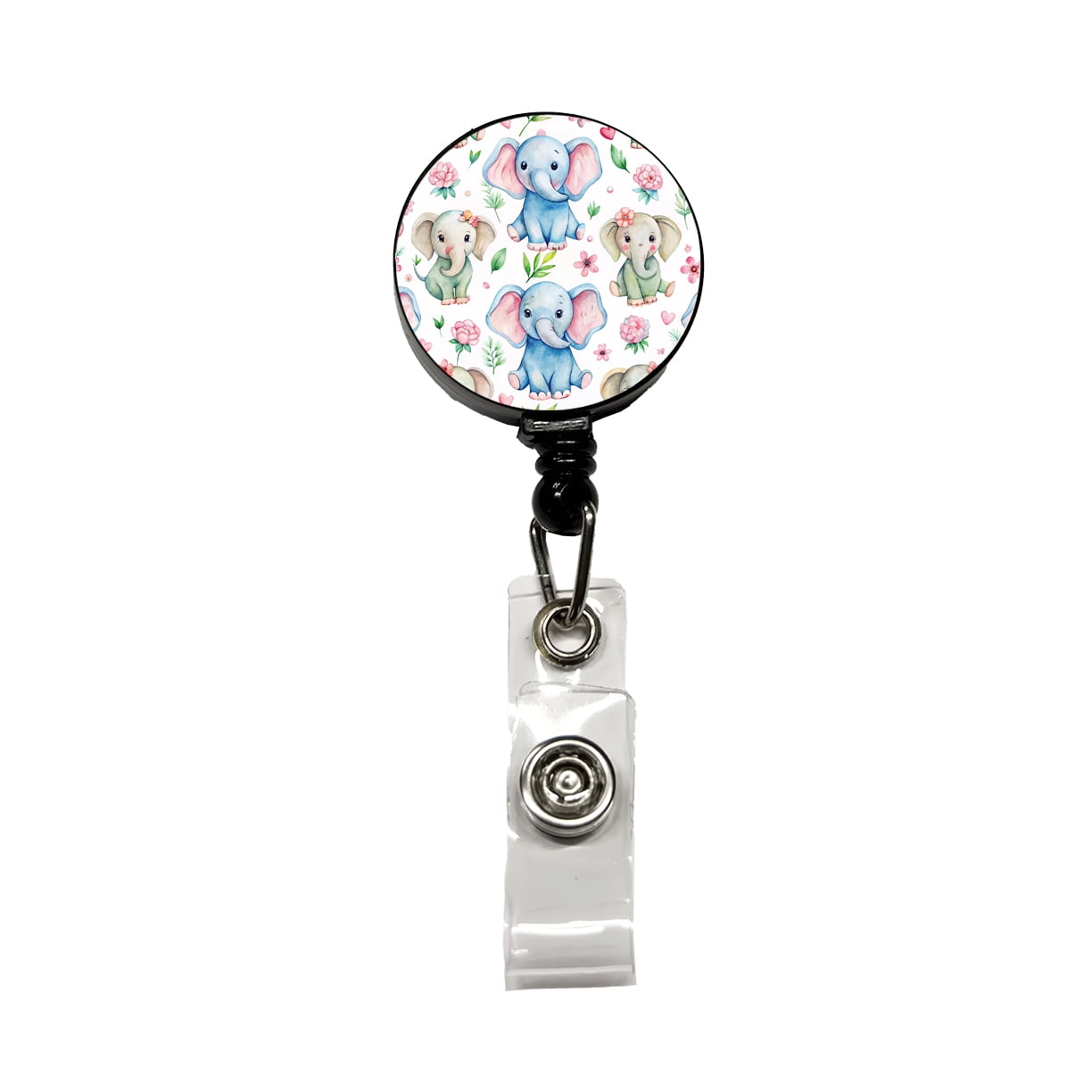 Cute Elephants Hearts Watercolor Retractable Reel ID Badge Key Card ...