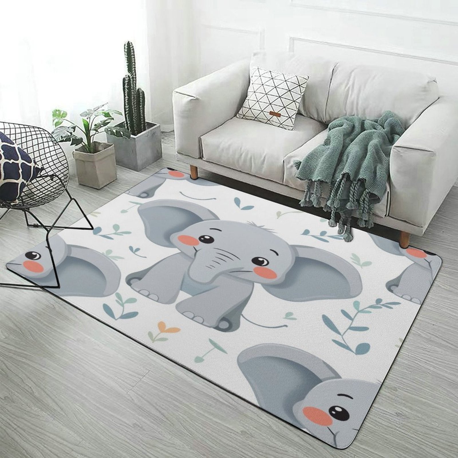 Cute Elephants Pattern Design. Rug Non-Slip Floor Carpet for Living ...