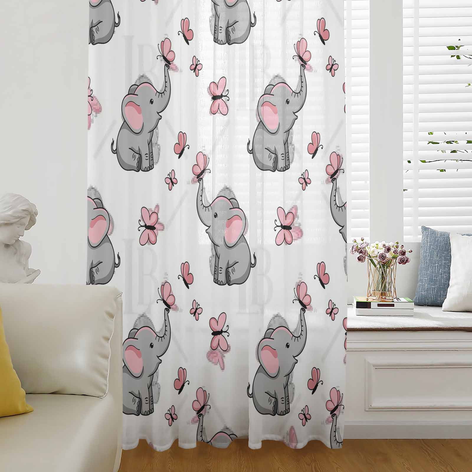 Cute Elephants Semi Sheer Curtains Drapes for Living Room, Bedroom ...