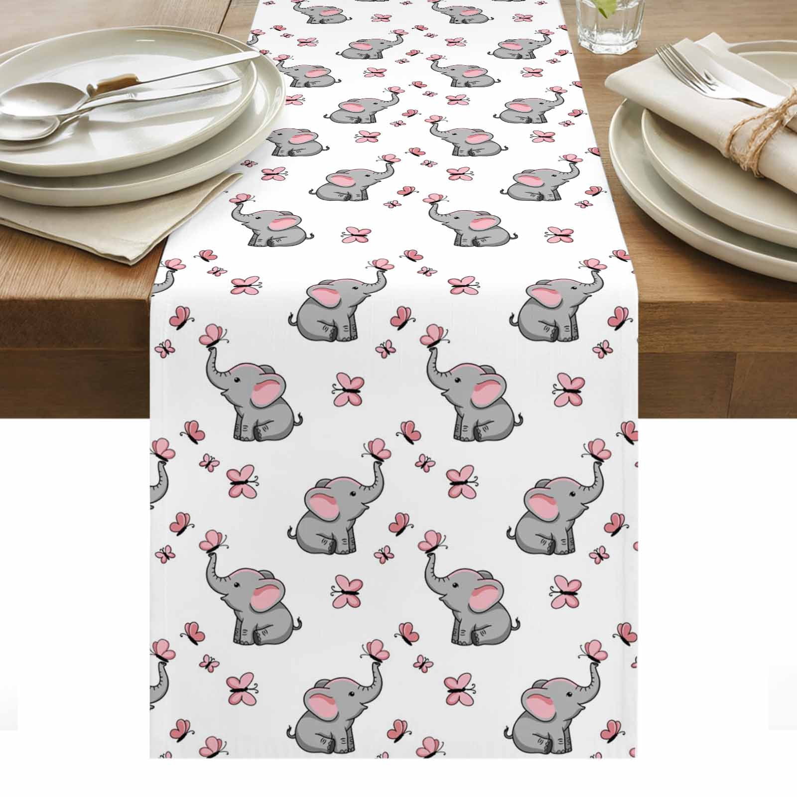 Cute Elephants Table Runner - 60 Inch Long, Kitchen Dining Table Runner ...