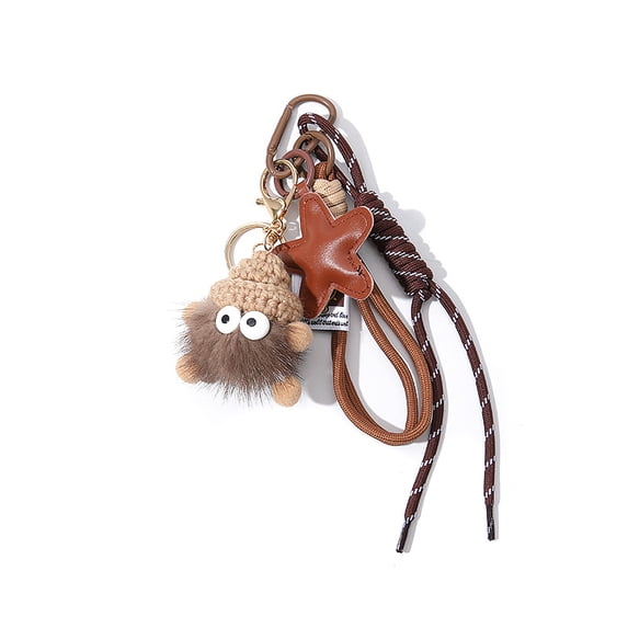 Cute Elf Fur Pom-Pom Keychain, Handmade Woven Charm with Star Pendant ...