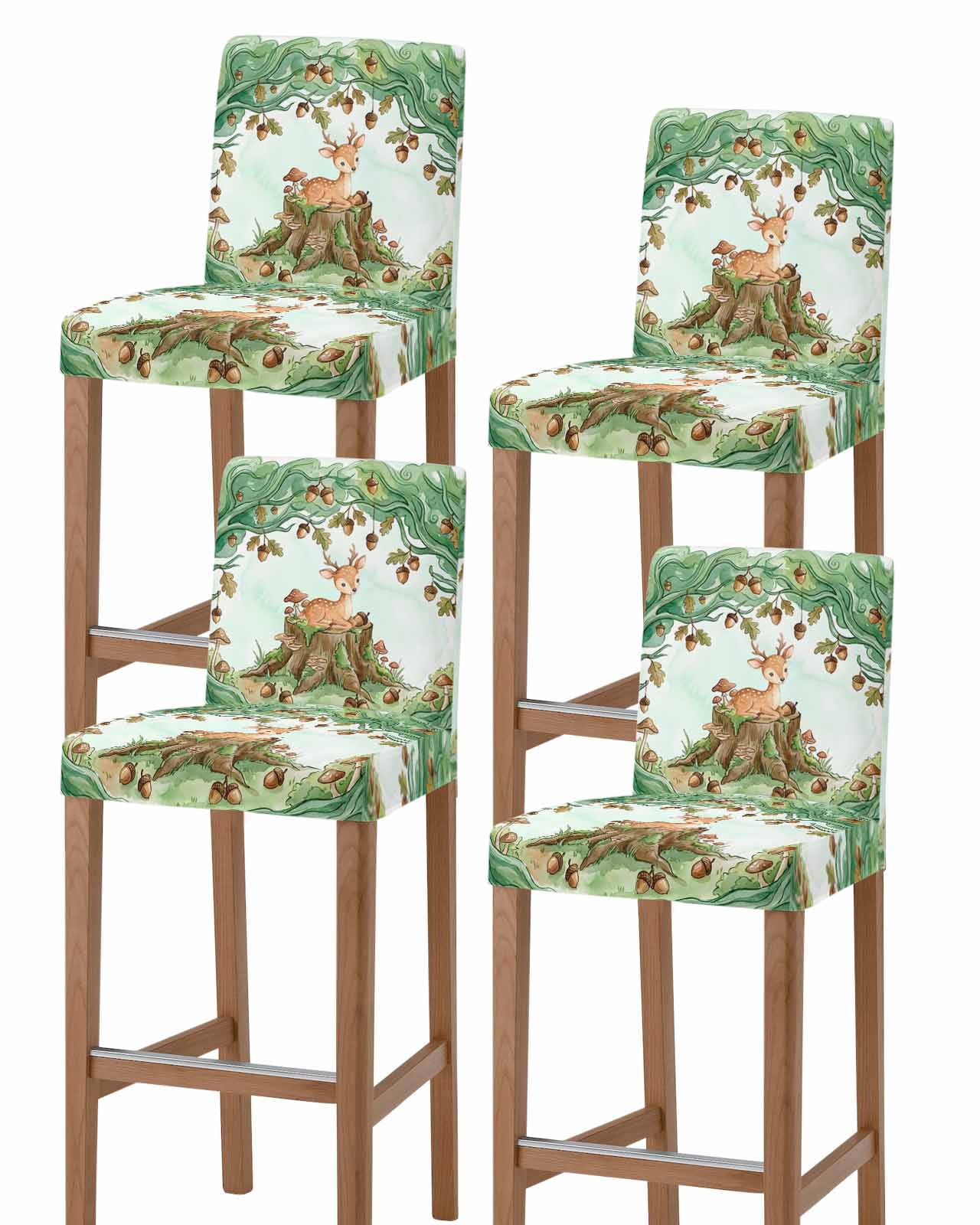 Cute Elk Forest Bar Stool Covers Set of 4, Green Trees Cone Leaves ...