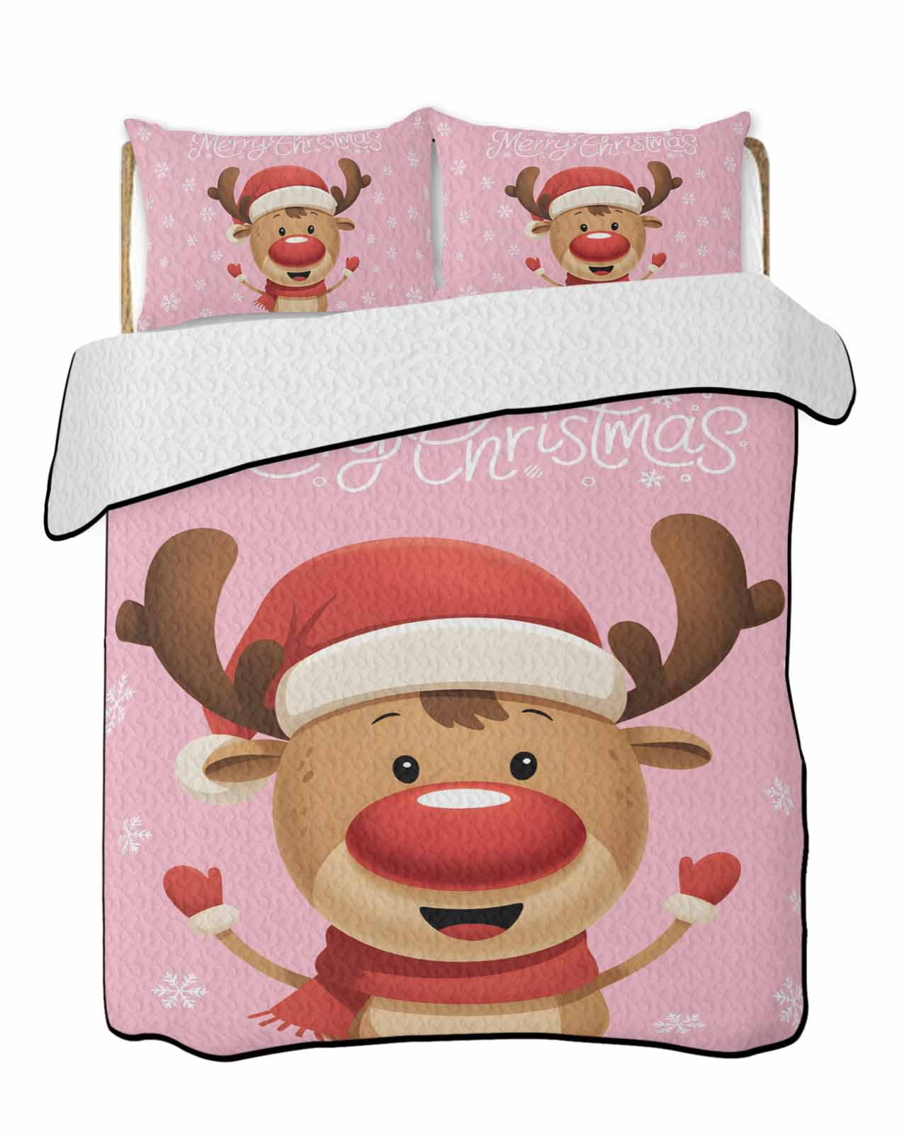 Cute Elk with Scarf 3 Pieces Quilt Set, 1 Quilt with 2 Shams, Merry ...