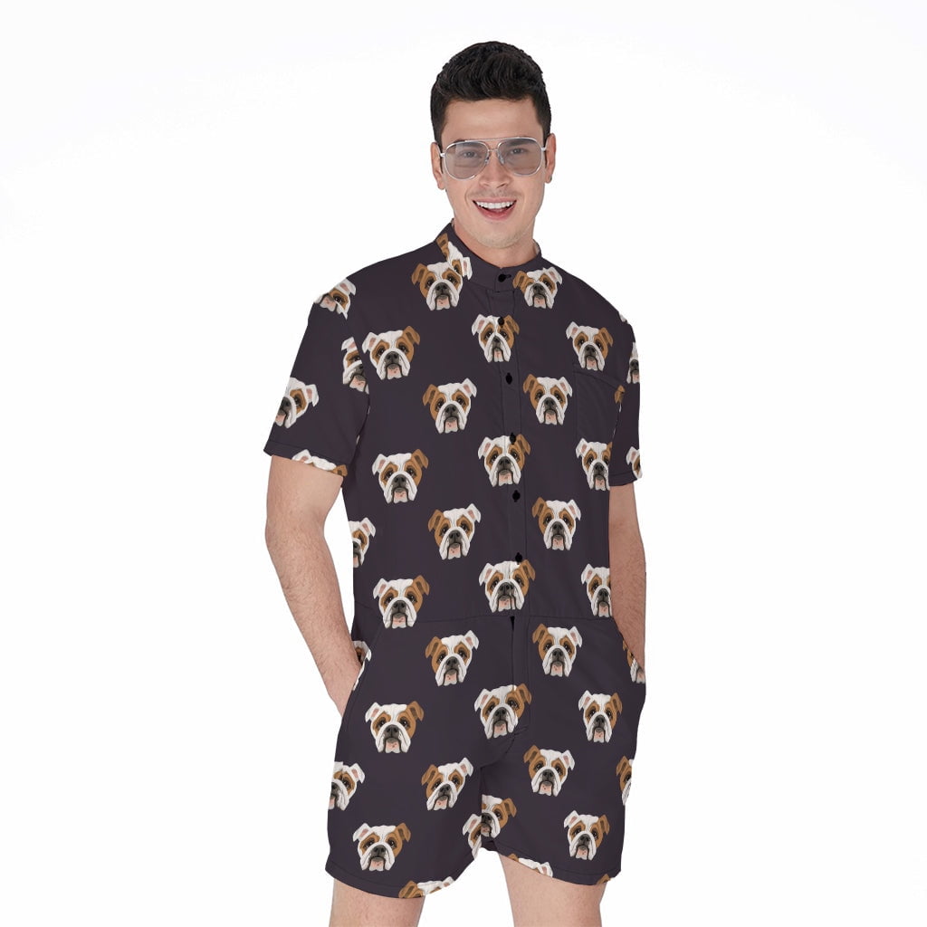 Cute English Bulldog Pattern Short Sleeve Men'S Rompers, Dog Pet Lover ...