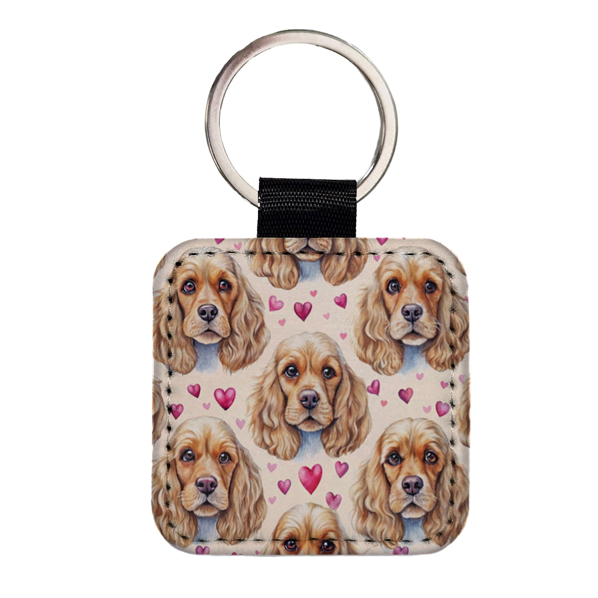 Cute English Cocker Spaniel Dog Faces Faux Leather Square Keychain ...