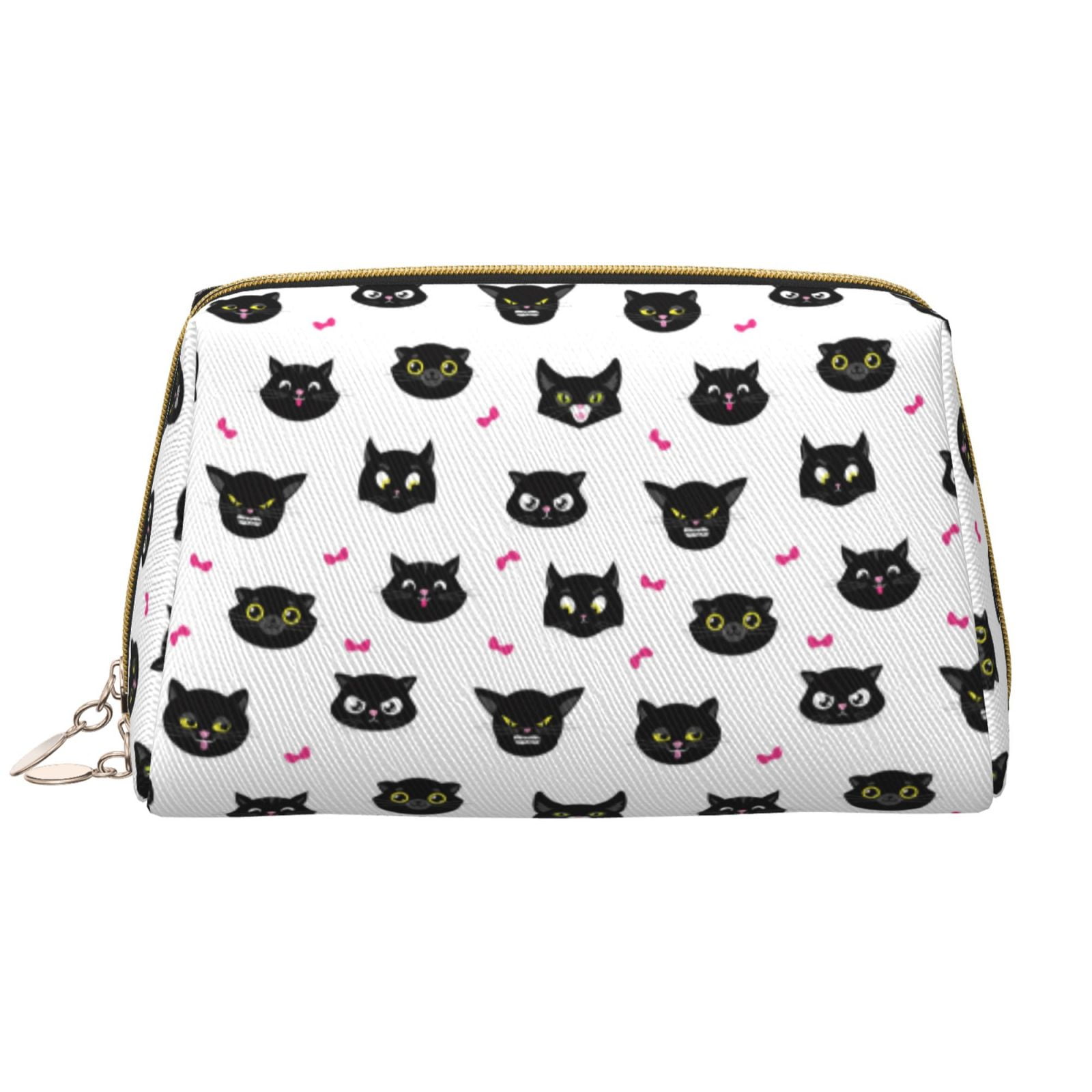 Cute Expression Cartoon Cat Black Makeup Bag, Large Capacity Cosmetic ...