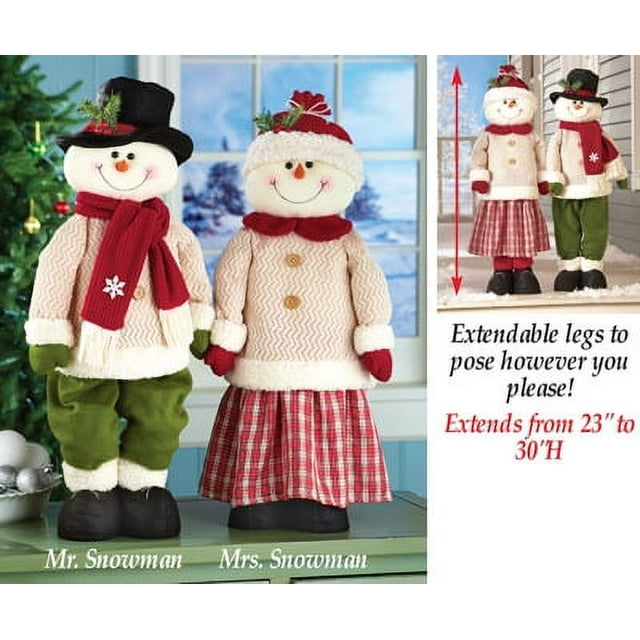 Cute Extendable Legs Snowman Couple Porch Greeter Christmas Holiday ...