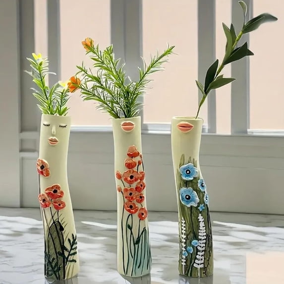 Cute Face Bud Vase, Hand Painted Resin Mini Vase, Boho Family Decor for ...