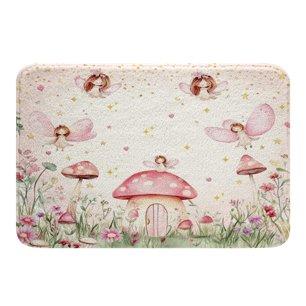 Girls Cute Fairy Bath Mat 20"x32",Pink Mushroom Fairy Bathroom Rug Set ...