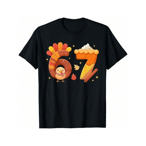 Cute Fall 67 Number Turkey Pie Graphic Unisex Short Sleeve T-Shirt ...