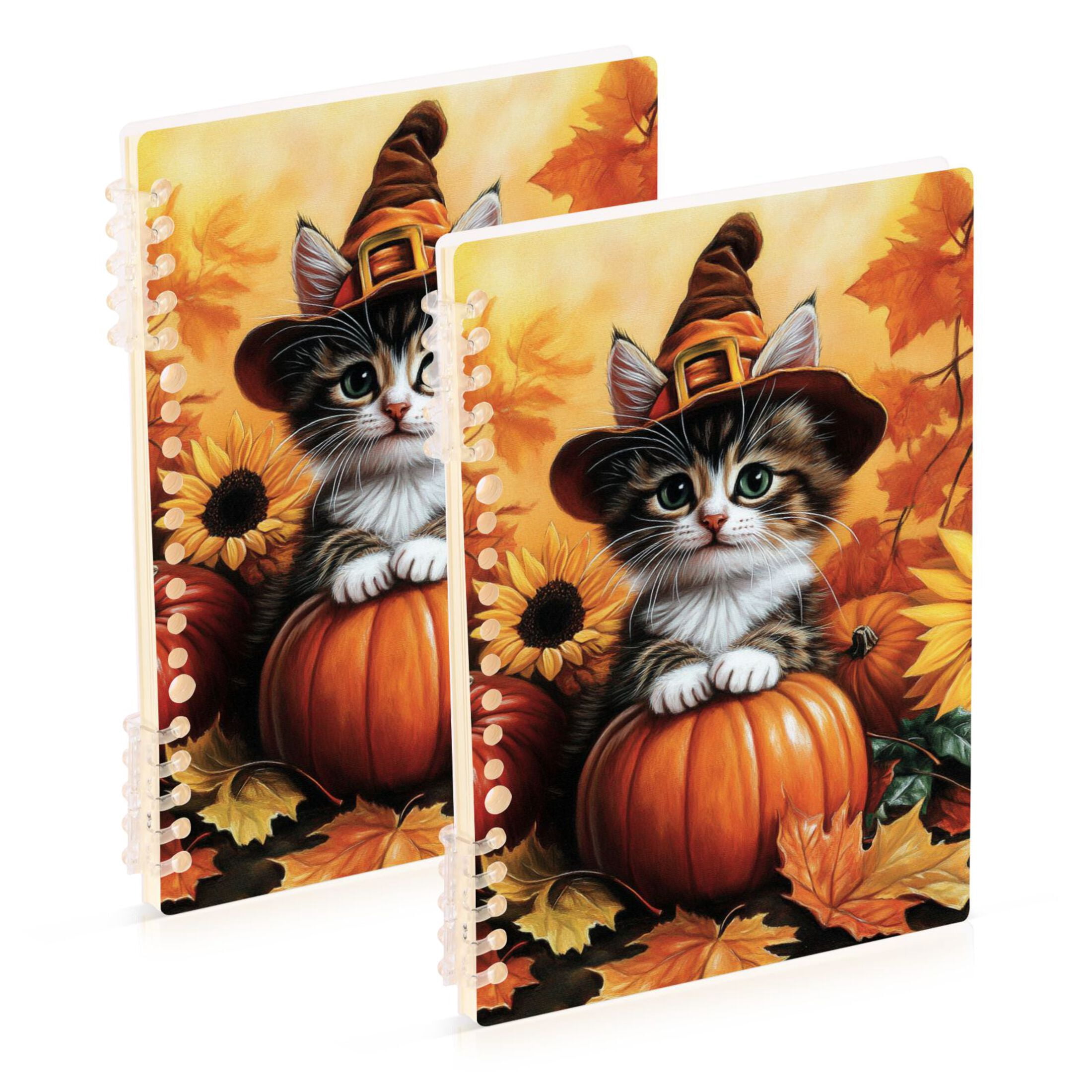 Cute Fall Cat and Pumpkin Lined Spiral Journal Notebook 60 Pages A5 ...