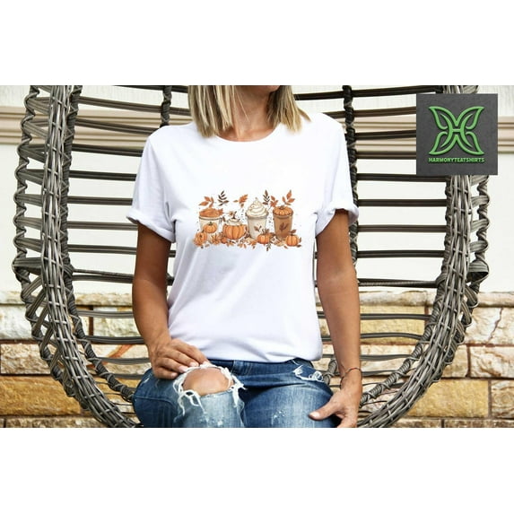 Cute Fall Coffee Drinks Tee, Pumpkin Spice Latte Coffee Shirt,Fall ...
