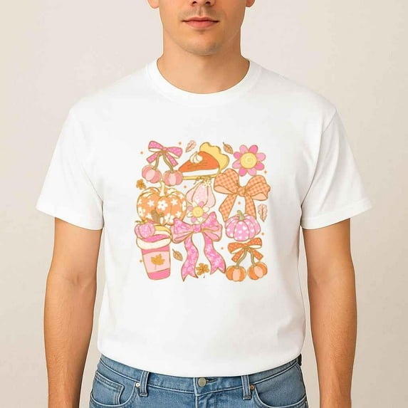 Cute Fall Pink Pumpkins Autumn Season Thanksgiving Fun Unisex T-Shirt ...