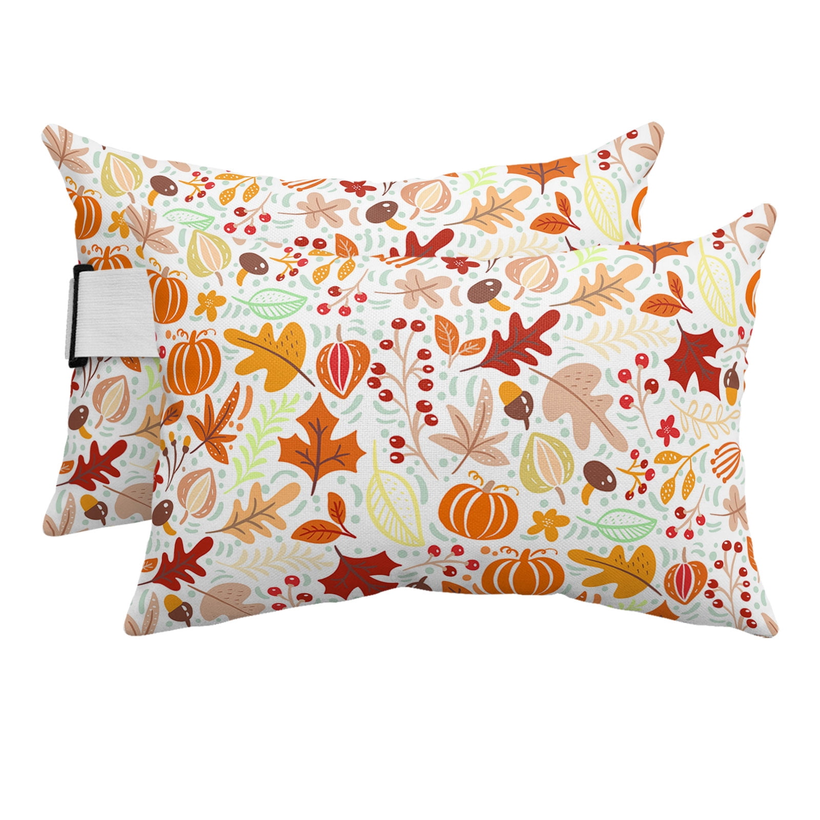 Cute Fall Pumpkin Maple Leaves Berry Outdoor Pillow for Chaise Lounge ...