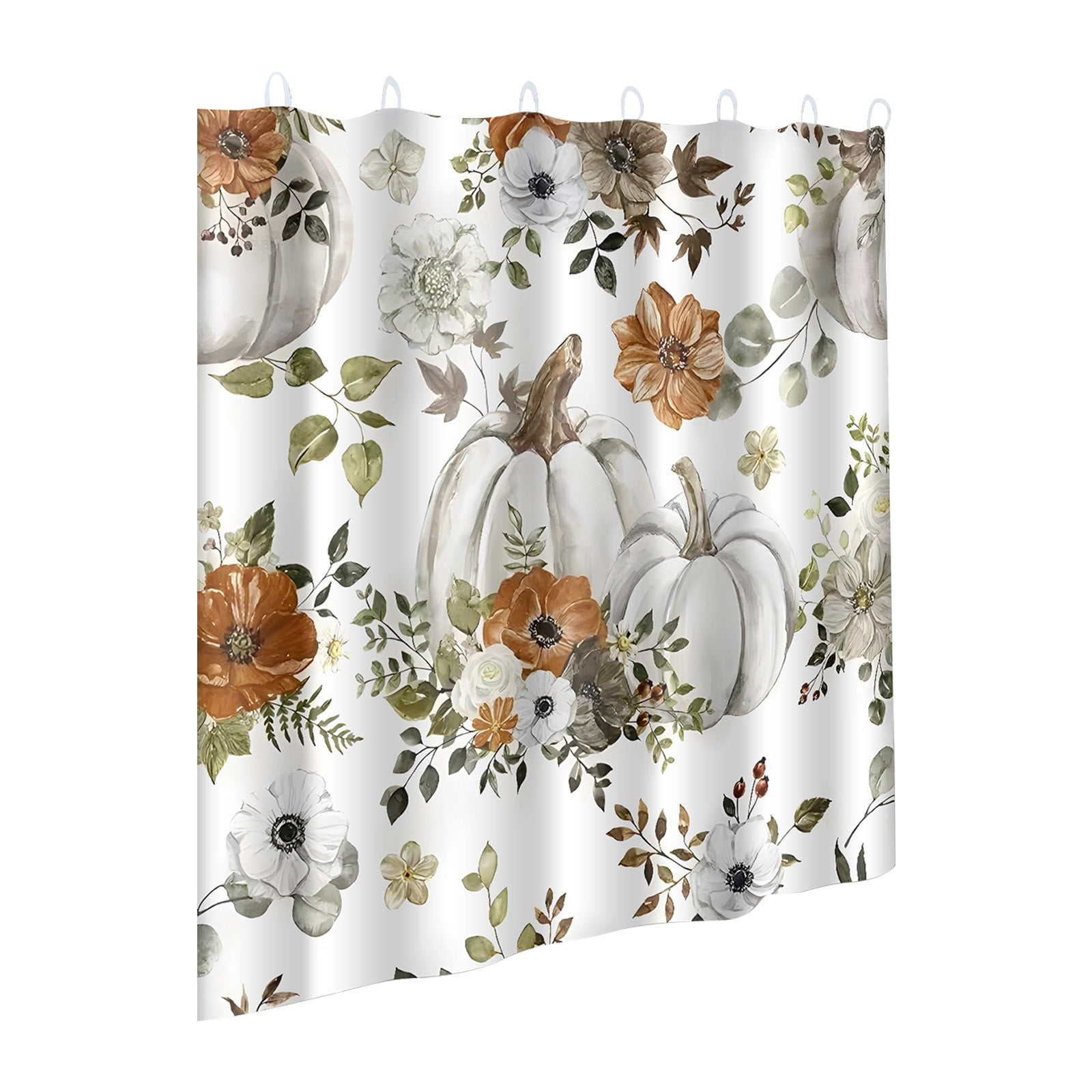 Cute Fall Pumpkin Shower Curtain, Autumn Thanksgiving Watercolor Teal ...