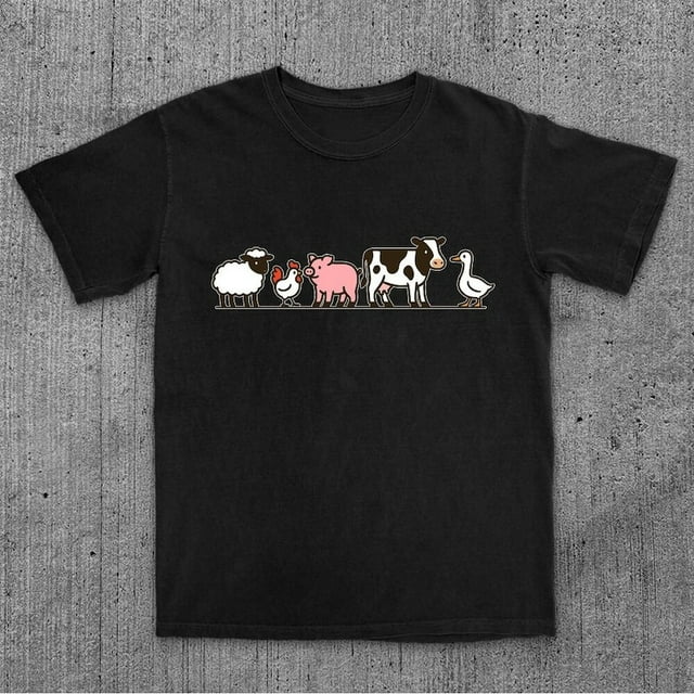 Cute Farm Animal T-Shirt - Minimalist Cow Pig Chicken Sheep Duck Tee ...