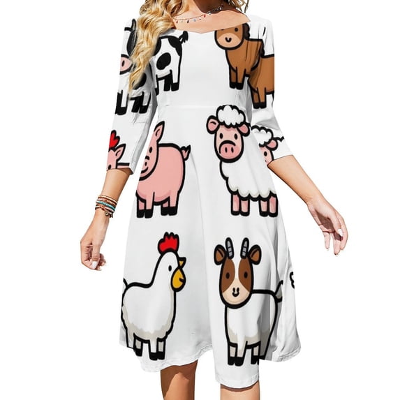Cute Farm Animals-4 Sweetheart Knot Flared Dress Fashion Design Large ...
