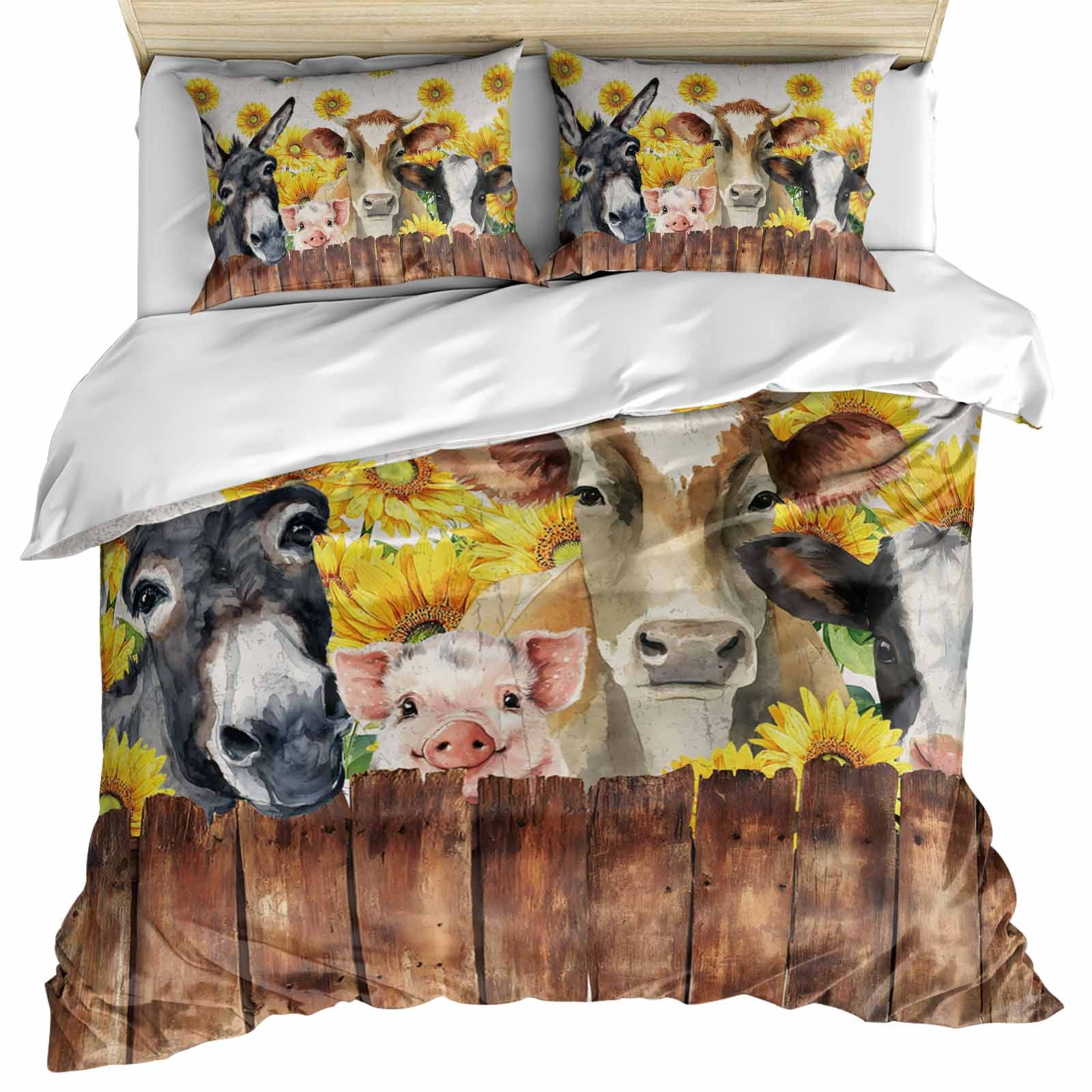 Cute Farm Animals Bedding 3 Piece Duvet Cover Set Full Size, Farmhouse ...