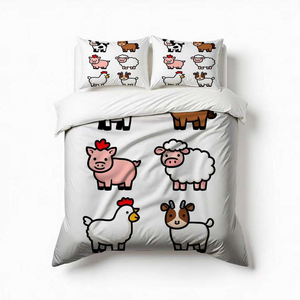 Cute Farm Animals Bedding Set 3 Pcs Soft Microfiber Quilt Cover For ...
