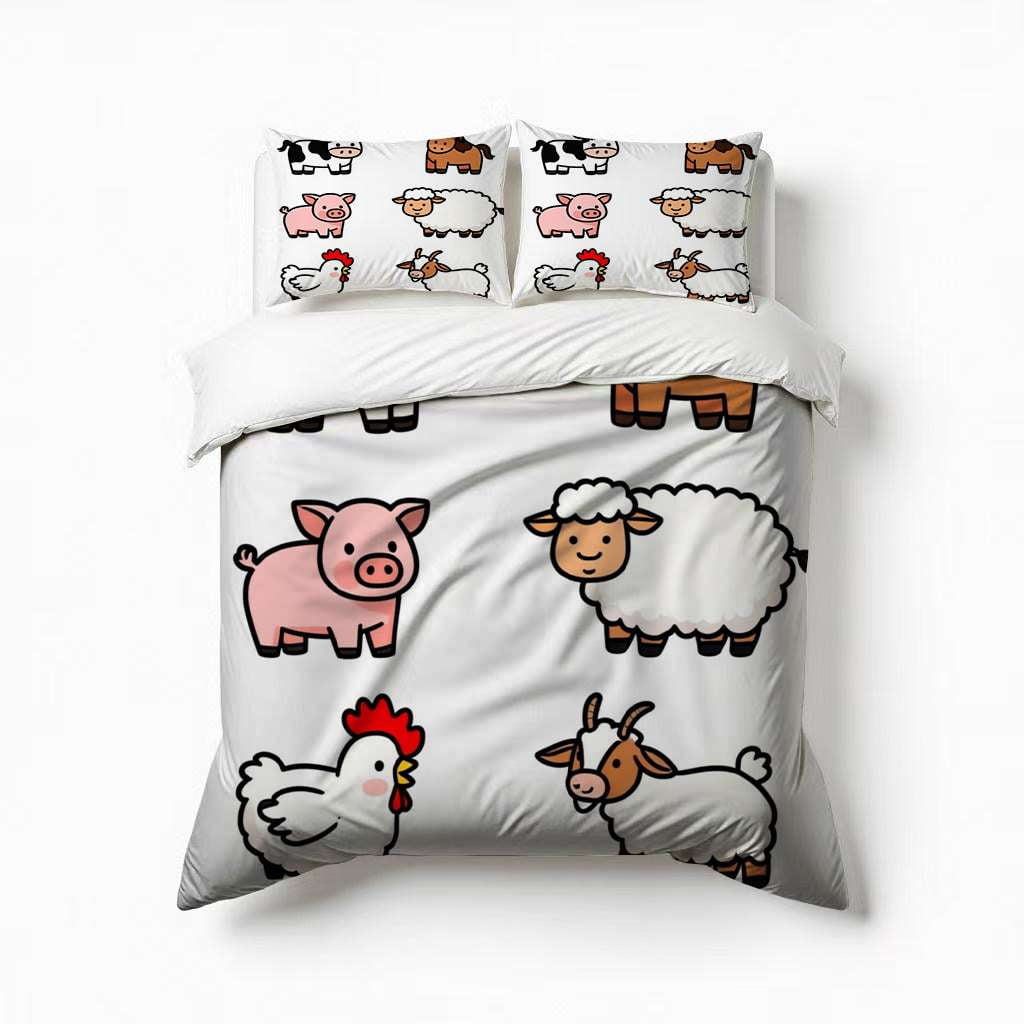 Cute Farm Animals Bedding Set 3 Pcs Soft Microfiber Quilt Cover For ...
