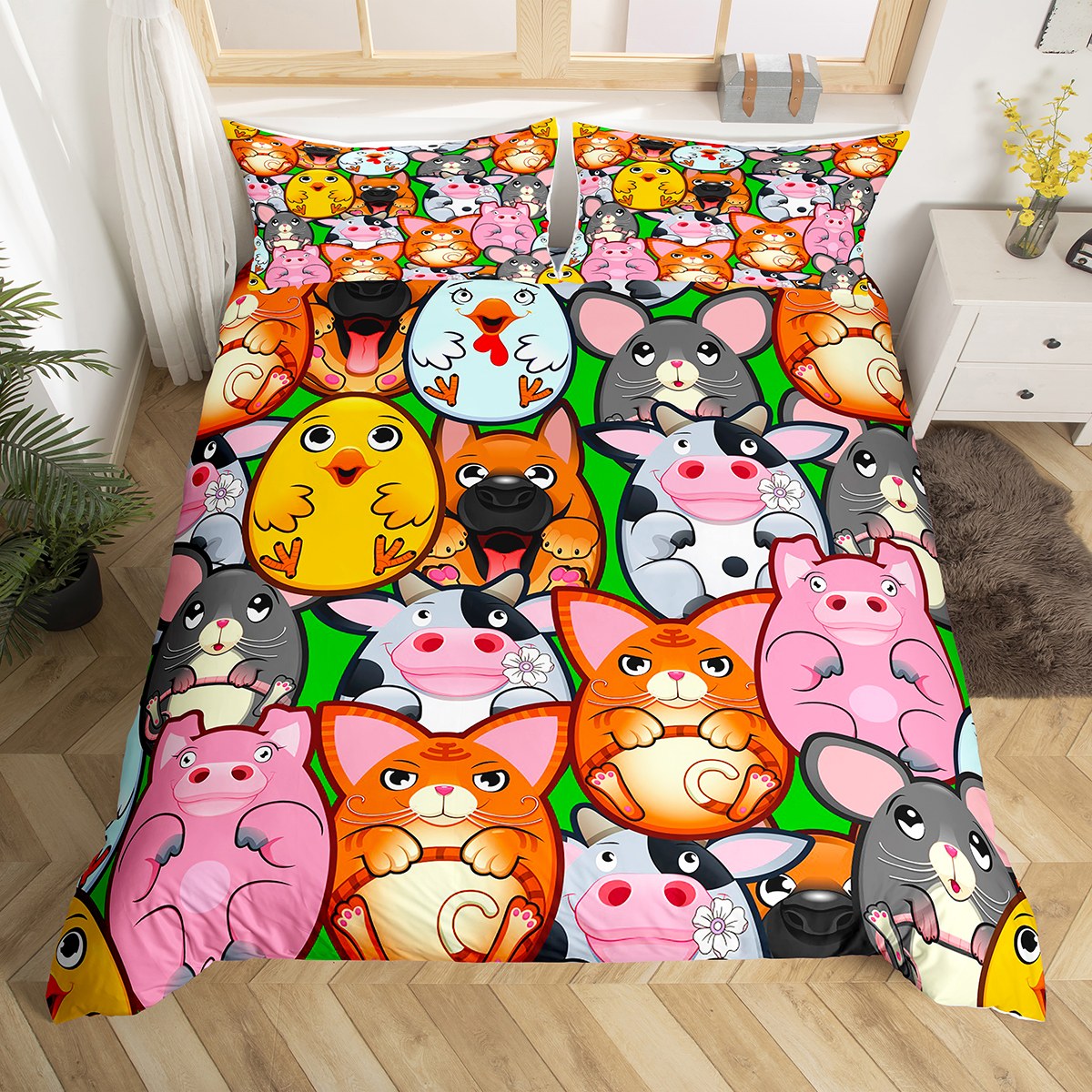 Cute Farm Animals Duvet Cover Set Cow Pig Twin Bedding Sets,Tiger ...