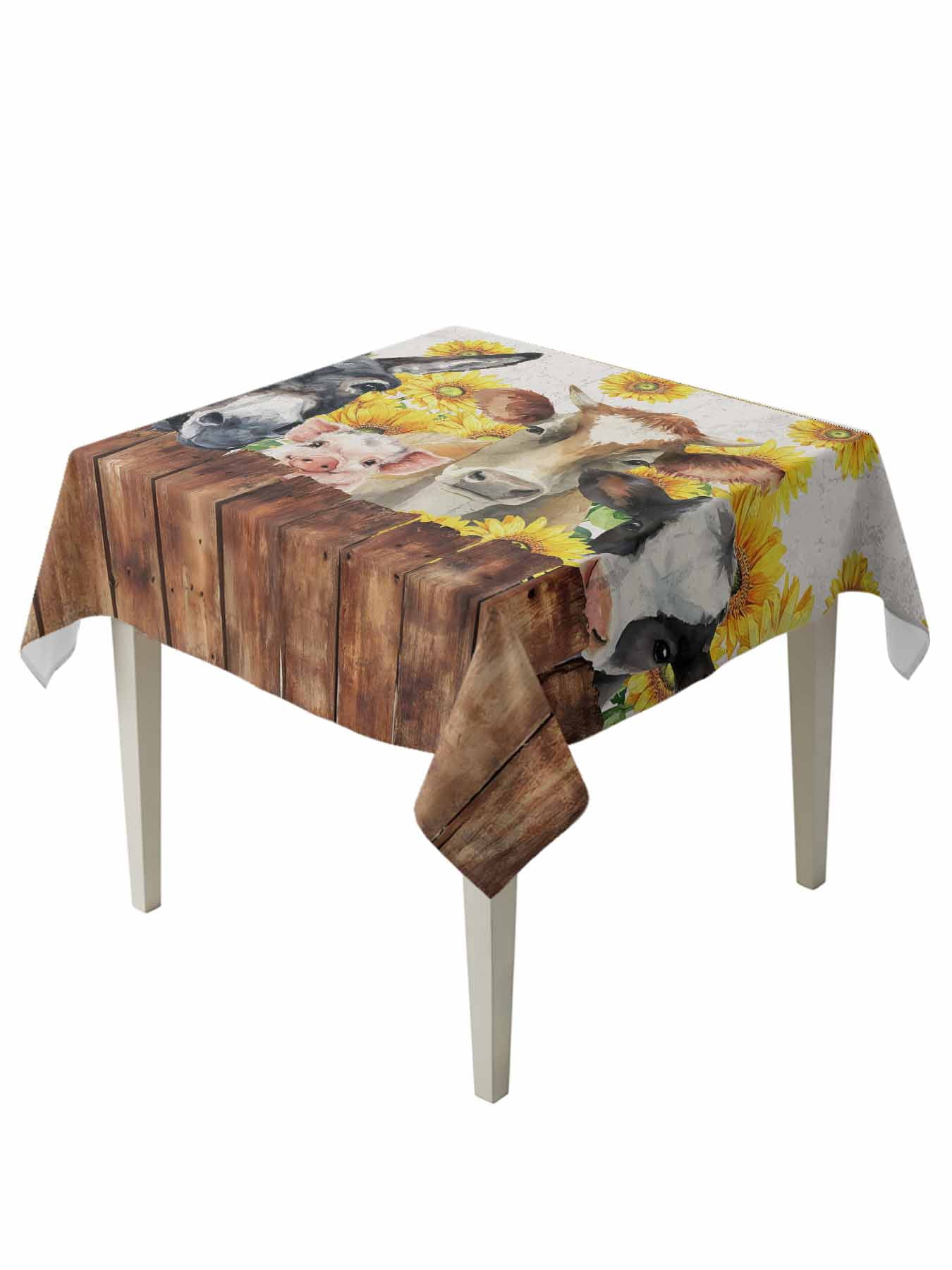 Cute Farm Animals Suqare Tablecloth - 60 x 60 Inch, Farmhouse Cow Pig ...