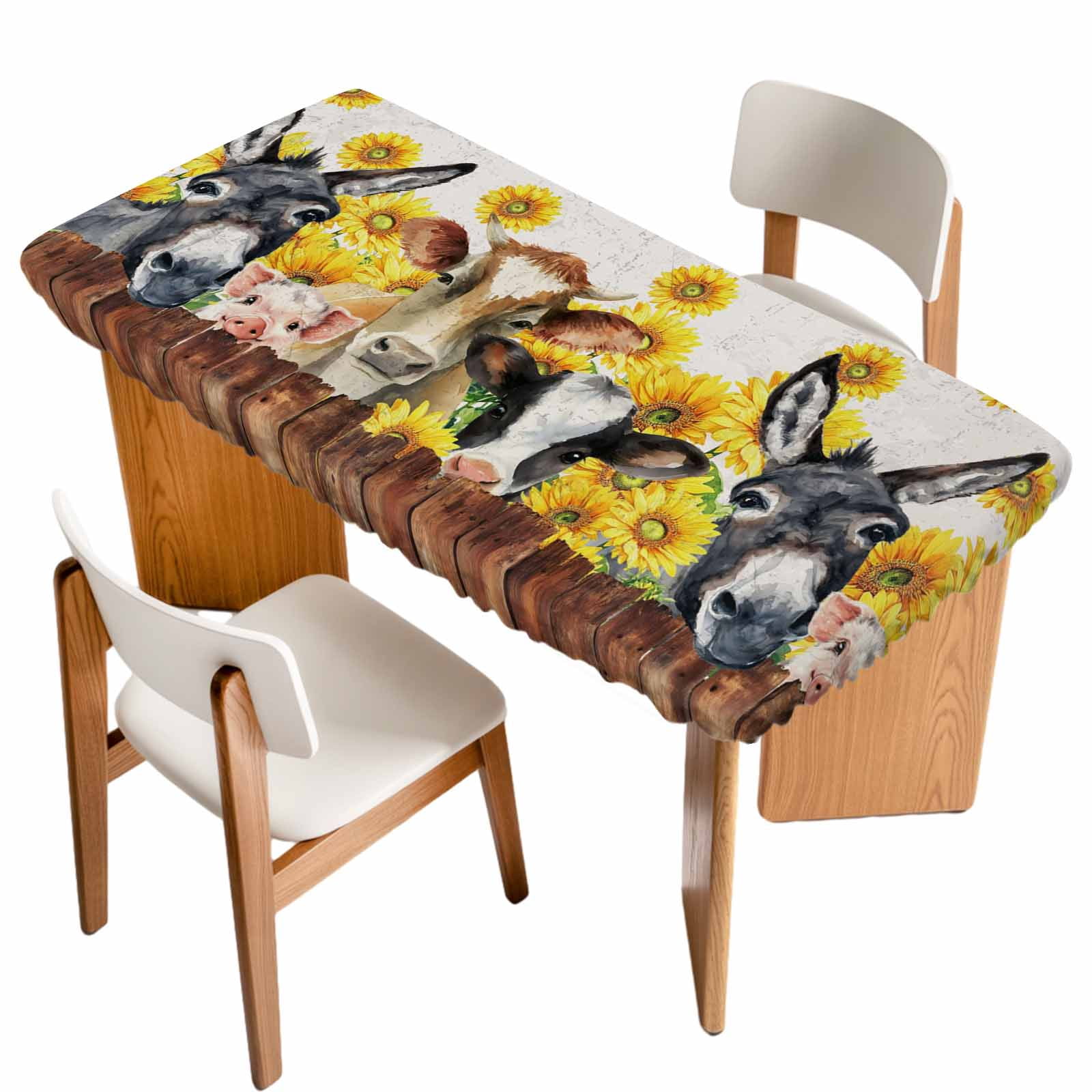 Cute Farm Animals Table Cloths for 4 Foot Rectangle Tables, Farmhouse ...
